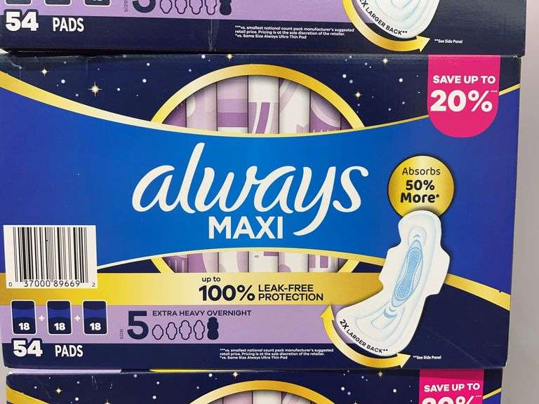 (3) BOXES OF ALWAYS MAXI PADS - Earl's Auction Company