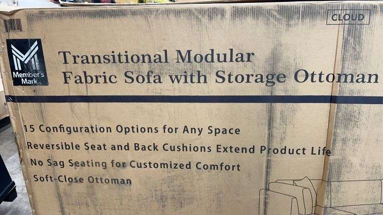 TRANSITIONAL MODULAR FABRIC SOFA W/ OTTOMAN IN BOX - CLOUD - Earl's ...
