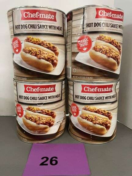 (4) CANS OF CHE MATE HOT DOG CHILI SAUCE - Earl's Auction Company