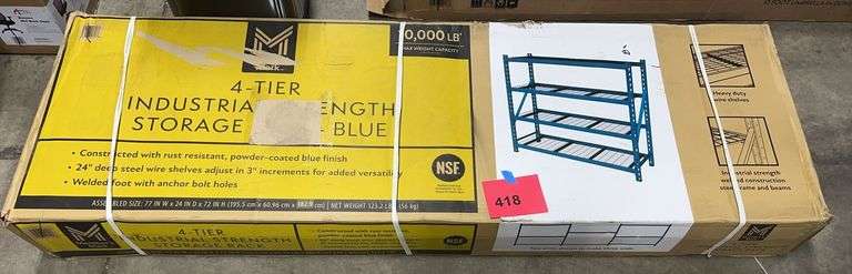 4 TIER INDUSTRIAL STRENGTH STORAGE RACK IN BOX - BLUE - Earl's Auction ...