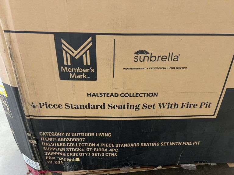 AS IS - SUNBRELLA HALSTEAD 4PC SEATING SET W/ FIRE PIT IN BOXES - Earl ...