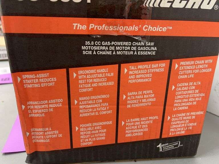 ECHO 35.8CC GAS CHAIN SAW IN BOX - Earl's Auction Company