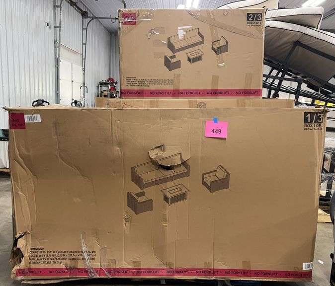 AS IS - SUNBRELLA HALSTEAD 4PC SEATING SET W/ FIRE PIT IN BOXES - Earl ...