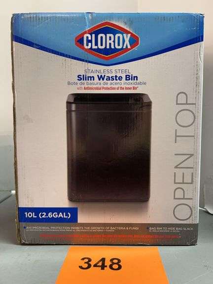 CLOROX STAINLESS STEEL SLIM WASTE BIN IN BOX - Earl's Auction Company