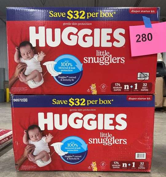 (2) BOXES OF HUGGIES DIAPERS - SIZES N & 1 - Earl's Auction Company