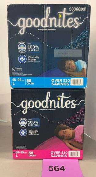 (2) BOXES OF KIDS GOODNITES UNDERWEAR - SIZE L - Earl's Auction Company