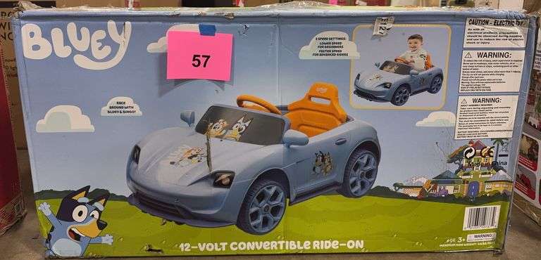 KIDS BLUEY 12V CONVERTIBLE RIDE ON IN BOX - Earl's Auction Company