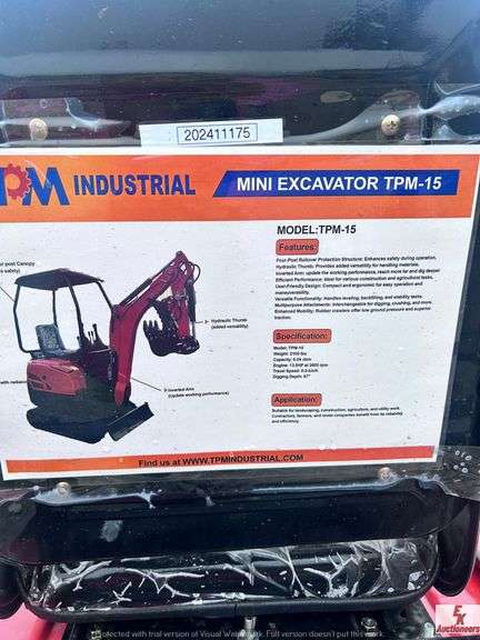 UNUSED TPM 15 MINI EXCAVATOR - EK Auctioneers LLC