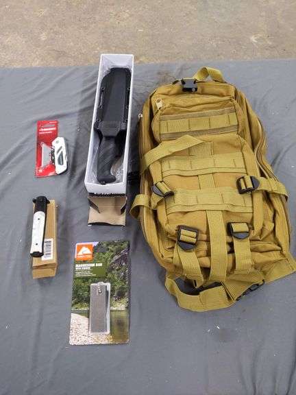 TACTICAL BACKPACK, COMMANDO KNIFE, MAGNESIUM FIRESTARTER, HUSKY KNIFE ...