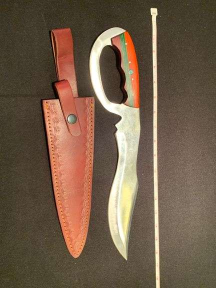CUSTOM STAINLESS STEEL FIXED BLADE KNIFE WITH RED/BLACK CURVED HANDLE ...