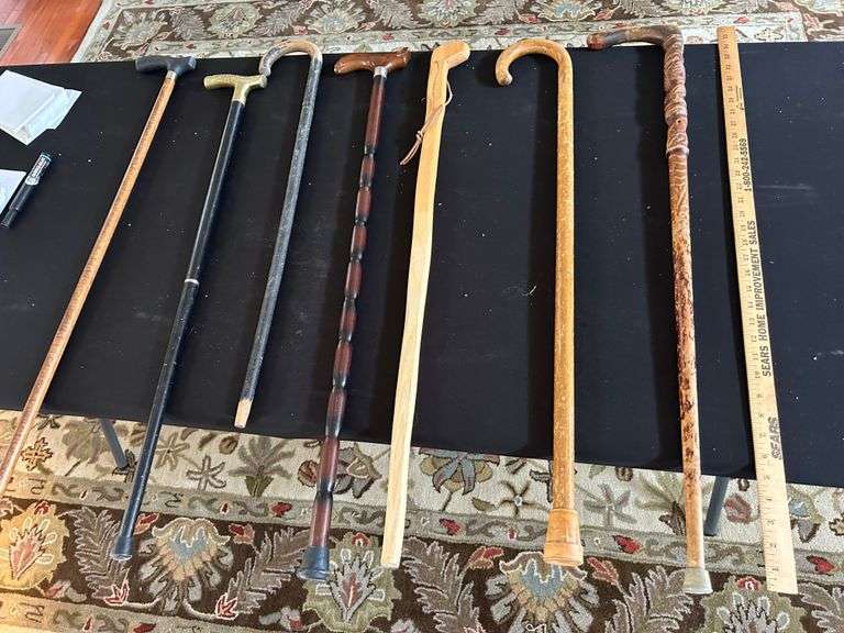 ASSORTED WALKING CANES & BRASS CANE/UMBRELLA HOLDER - EK Auctioneers LLC