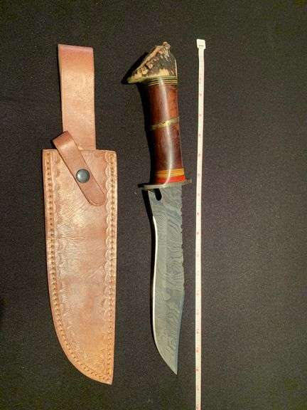 CUSTOM DAMASCUS STEEL FIXED BLADE KNIFE WITH LAYERED WOOD/METAL HANDLE ...