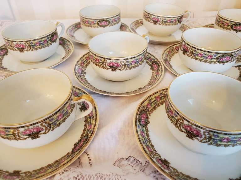 Limoges Cup & Saucers - Set of 8 (plus 4 extra saucers) - Estate Sales RVA