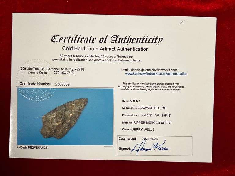 A Colorful 4-5/8" Adena *Dennis Kerns COA* - Evan Gallo Auctioneers LLC