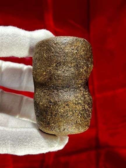 A Highly Developed 2-3/4" 3/4 Grooved Hammer Stone - Evan Gallo Auctioneers LLC