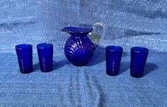 Cobalt blue pitcher and glass set - Auction Services LTD
