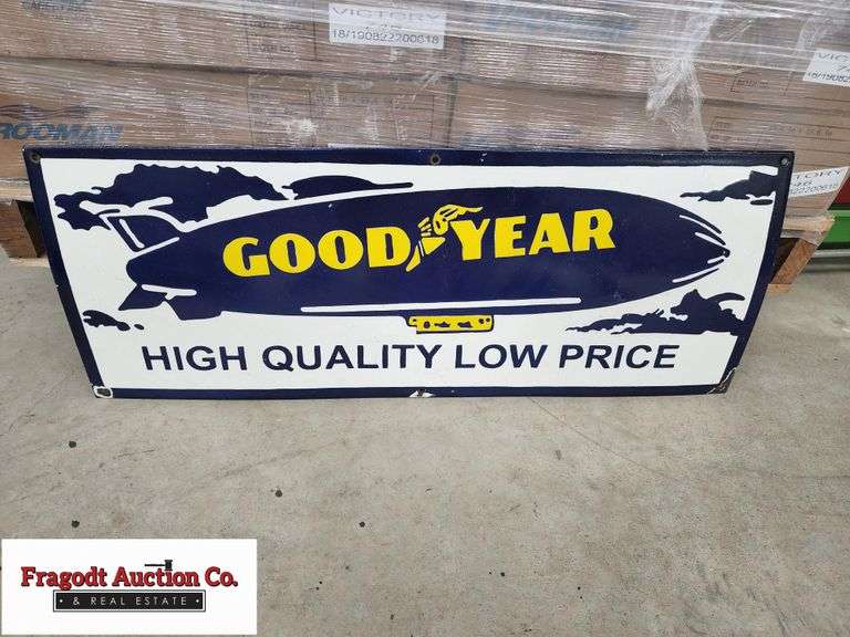 36" x 14" Goodyear Porcelain Sign, One Sided - Fragodt Auction and Real ...