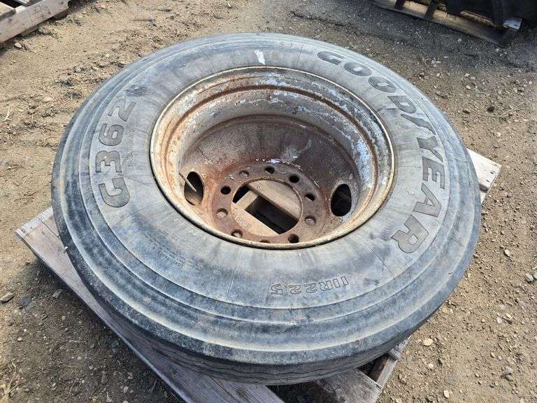 (1) 11R22.5 Goodyear Recap Tire on 10 Hole Bud Wheel - Fragodt Auction ...