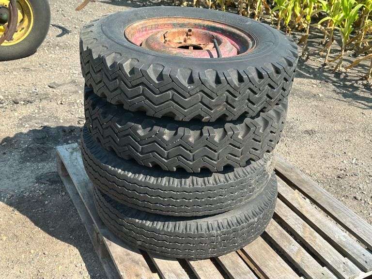 Tires and Rims off a 1950 GMC Pickup, 6 Bolt Rims with Hub Cap Clips, 6 ...