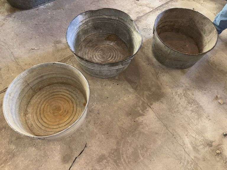 (3) Round Galvanized Wash Tubs, Buying All for One Money, ***Items must ...