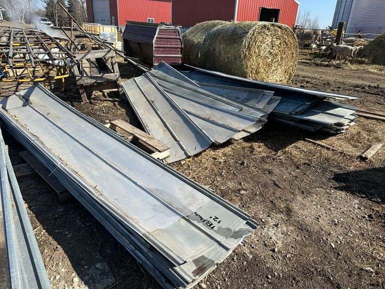 Approx 100 Sheets of 12’ Long Tin, Came off a Roof of a Machine Shed ...