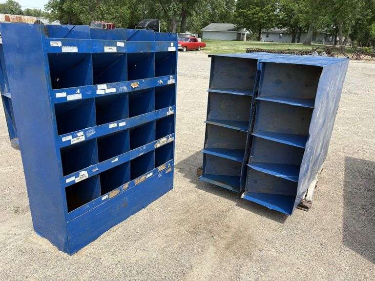 (3) Steel Parts Bin Shelves, 4’ Wide, 5’Tall, 18” Deep, Slanted Shelves ...