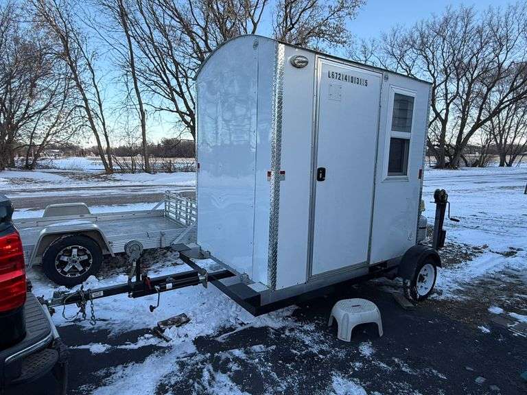 Aluma Lite 5’ x 7’ Skid Fishhouse on a 2 Wheel Trailer, Spray Foamed, 4 ...