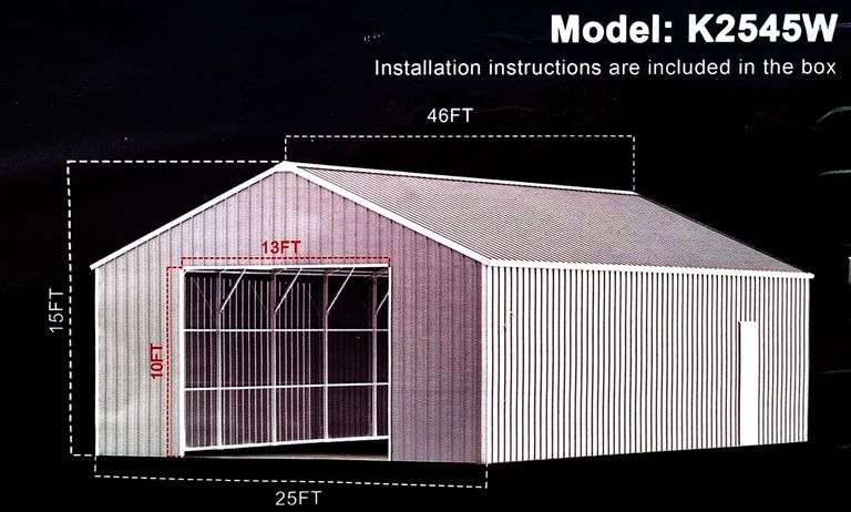 46FTx 25FT Metal Garage (New/Unused) - Fast Bid Auctions, LLC