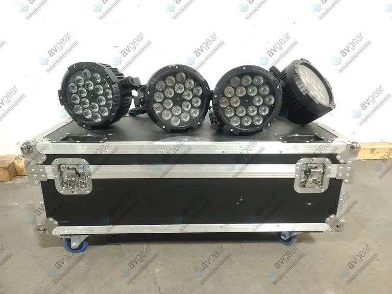 (4) HEXPAR 18 IP Outdoor LED Par Cans in Wheeled Road Case - Joseph ...