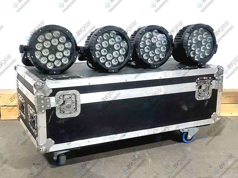 (4) HEXPAR 18 IP Outdoor LED Par Cans in Wheeled Road Case - Joseph ...