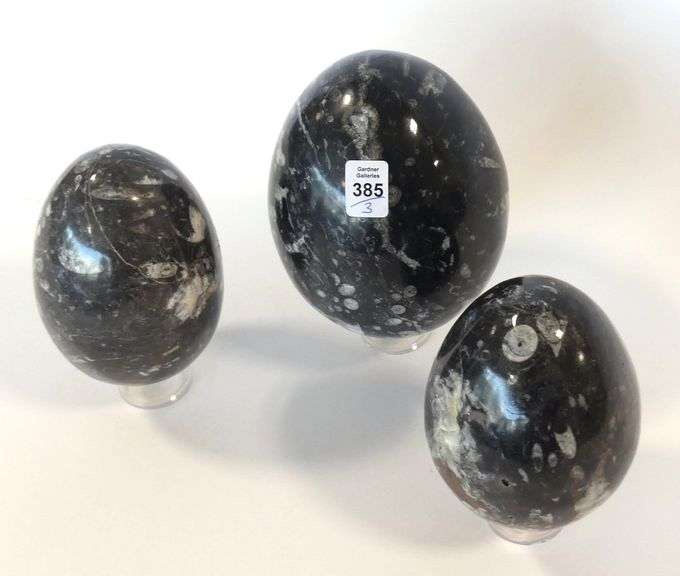 THREE LARGE STONE EGGS - Gardner Galleries