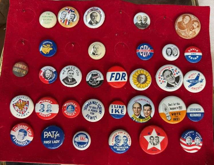 Political pins, mirror etc - Gary Realty & Auction
