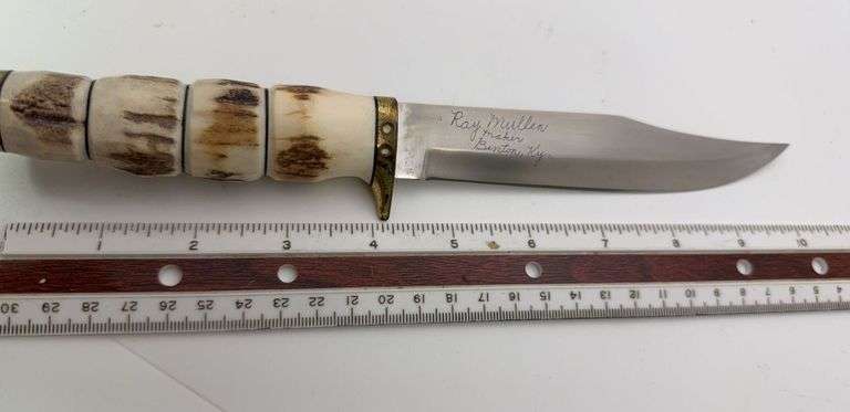 Ray Mullen Custom made stag handle knife - Gary Realty & Auction