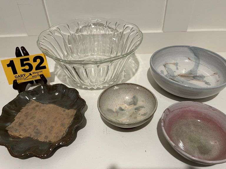 Jeannete Mayflower Pattern Punch Bowl/Salad Bowl and Hand-built Pottery ...