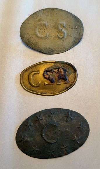 (3) repro? CS buckles - Gary Realty & Auction