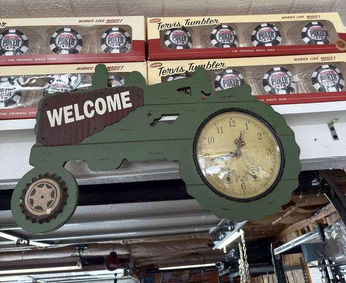 Poker set, license plates, hood ornaments - Gary Realty & Auction