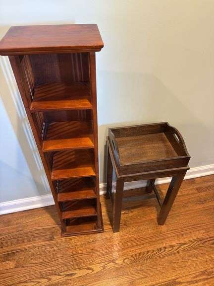 DVD stand, wooden tray stand - Gary Realty & Auction