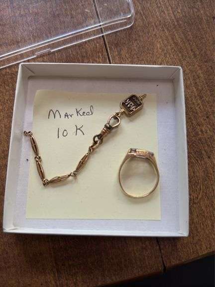 Marked 10k gold ring and chain - Gary Realty & Auction