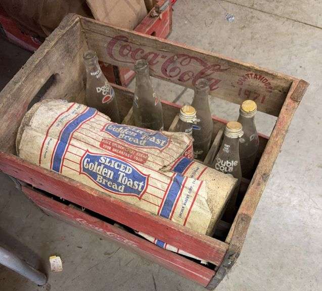 Coca Cola crate, golden toast bread roll - Gary Realty & Auction