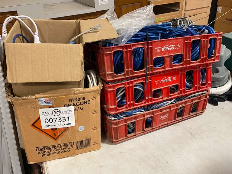 (3) Coca-Cola Crates of Extension Cords, (2) Boxes of Extension Cords ...