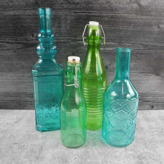 Lot of 4 Colored Glass Display Bottles - GC5 Auctions