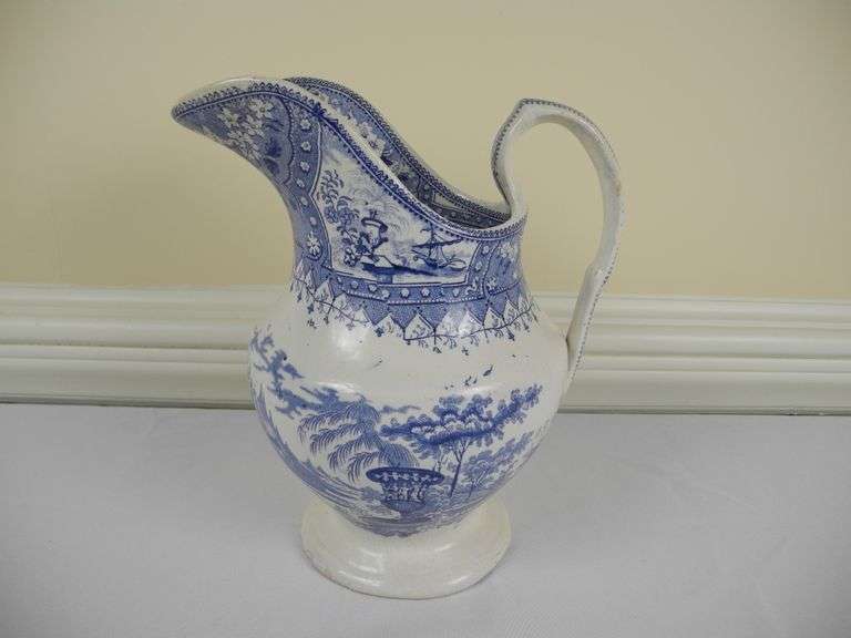 Large Antique Blue & White Pitcher - GC5 Auctions