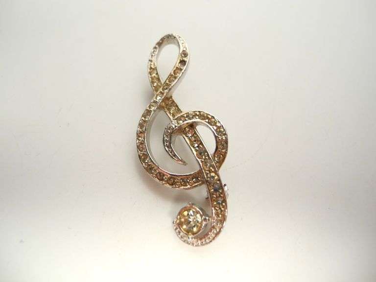 Rhinestone Musical Note Brooch - GC5 Auctions