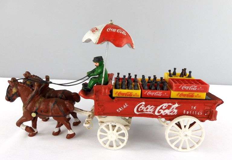 Vintage Cast Iron Horse Drawn Coca-Cola Wagon - GC5 Auctions