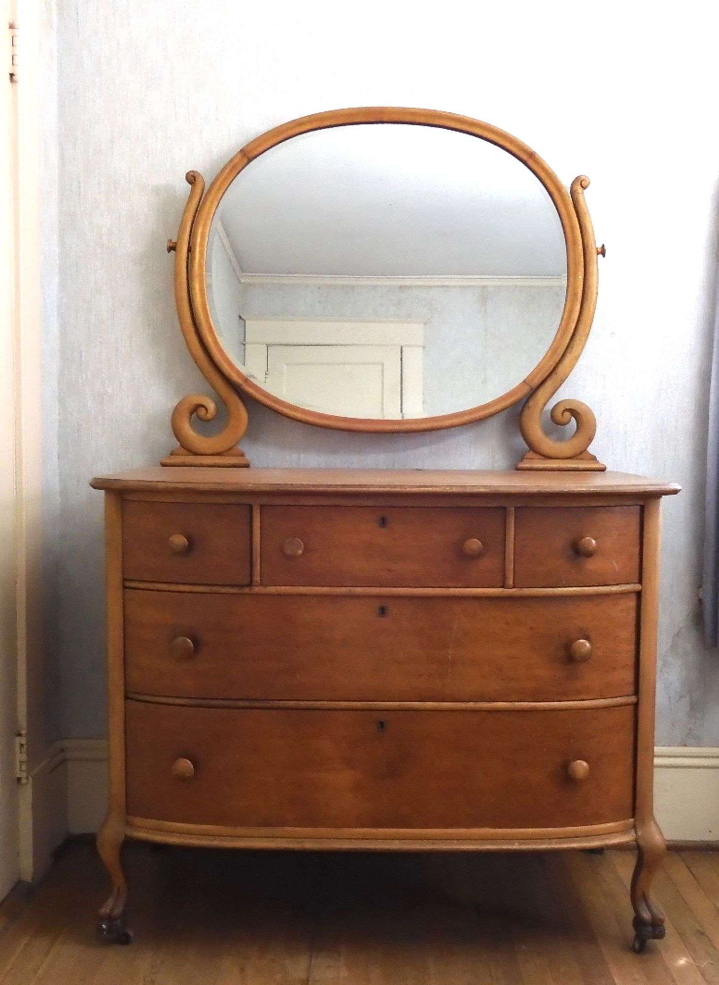 Antique birdseye maple dresser with mirror store
