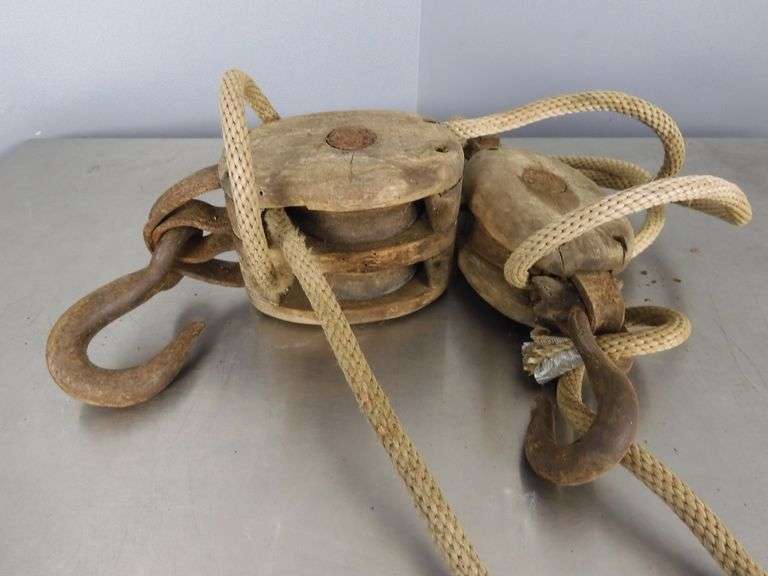 Vintage Wood Pulleys with Rope - GC5 Auctions