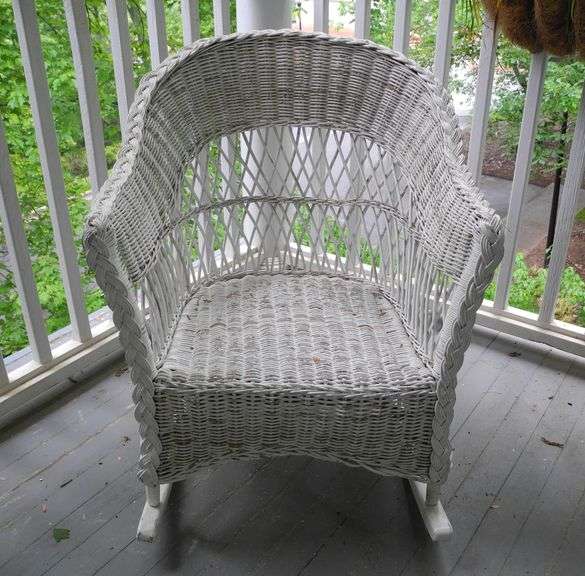 Vintage Painted Wicker Rocking Chair - GC5 Auctions