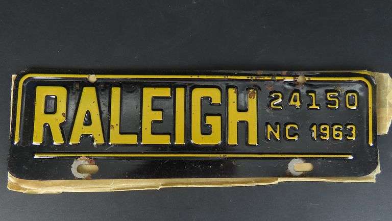 Vintage 1963 Raleigh License Plate - GC5 Auctions