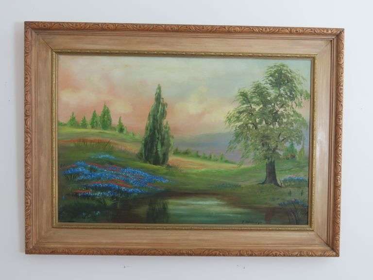Large Framed Landscape Painting Signed E. Aldridge - GC5 Auctions