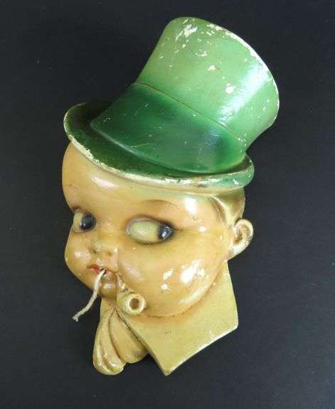 Antique Chalkware "Man with Top Hat" Kitchen String Holder - GC5 Auctions